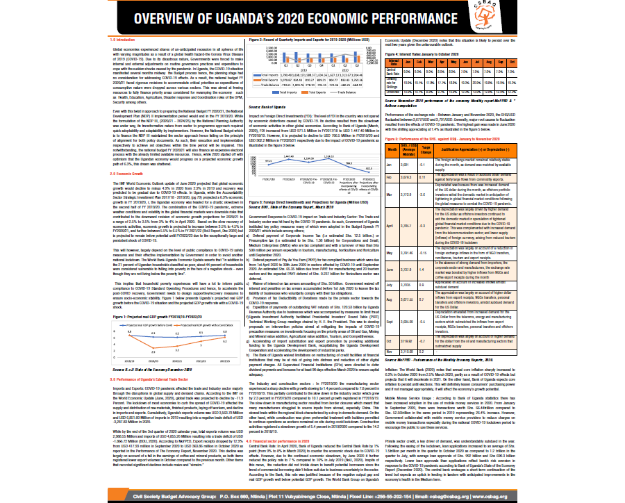OVERVIEW OF UGANDA’S 2020 ECONOMIC PERFORMANCE : csbag.org